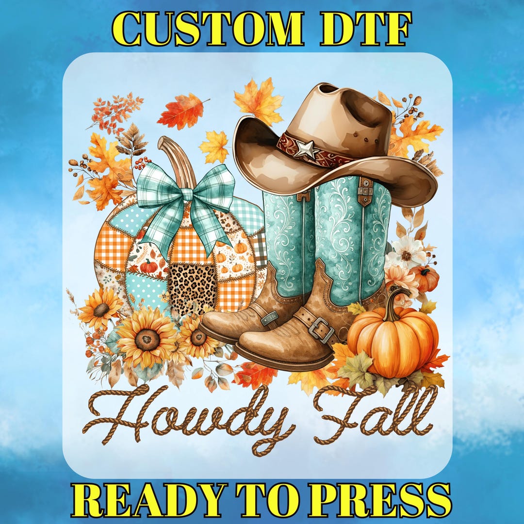 Western Floral Fall Cowboy Boot DTF Transfer, Thanksgiving Ready to ...