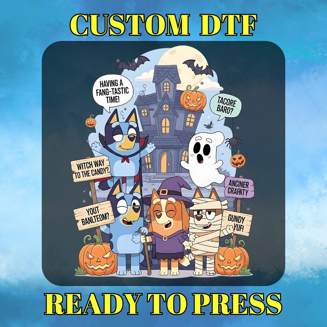 Bluey Friends Halloween DTF Transfer, Funny Bluey Characters Design ...