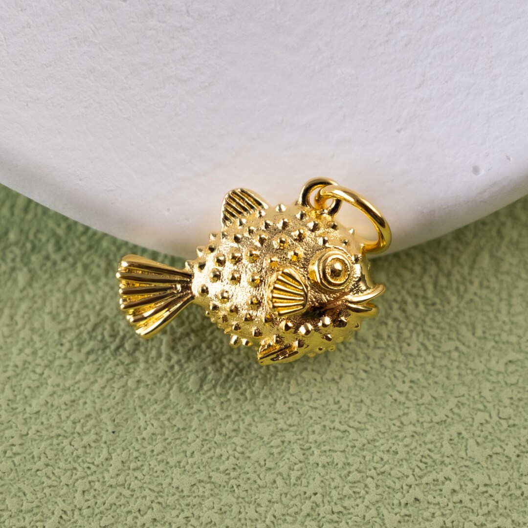 Pufferfish Charm 18k Gold Plated Marine Life Pendant Sterling Silver ...