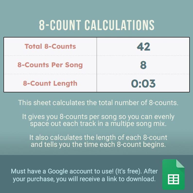 8-count Sheet Calculator for Cheer and Dance - Etsy