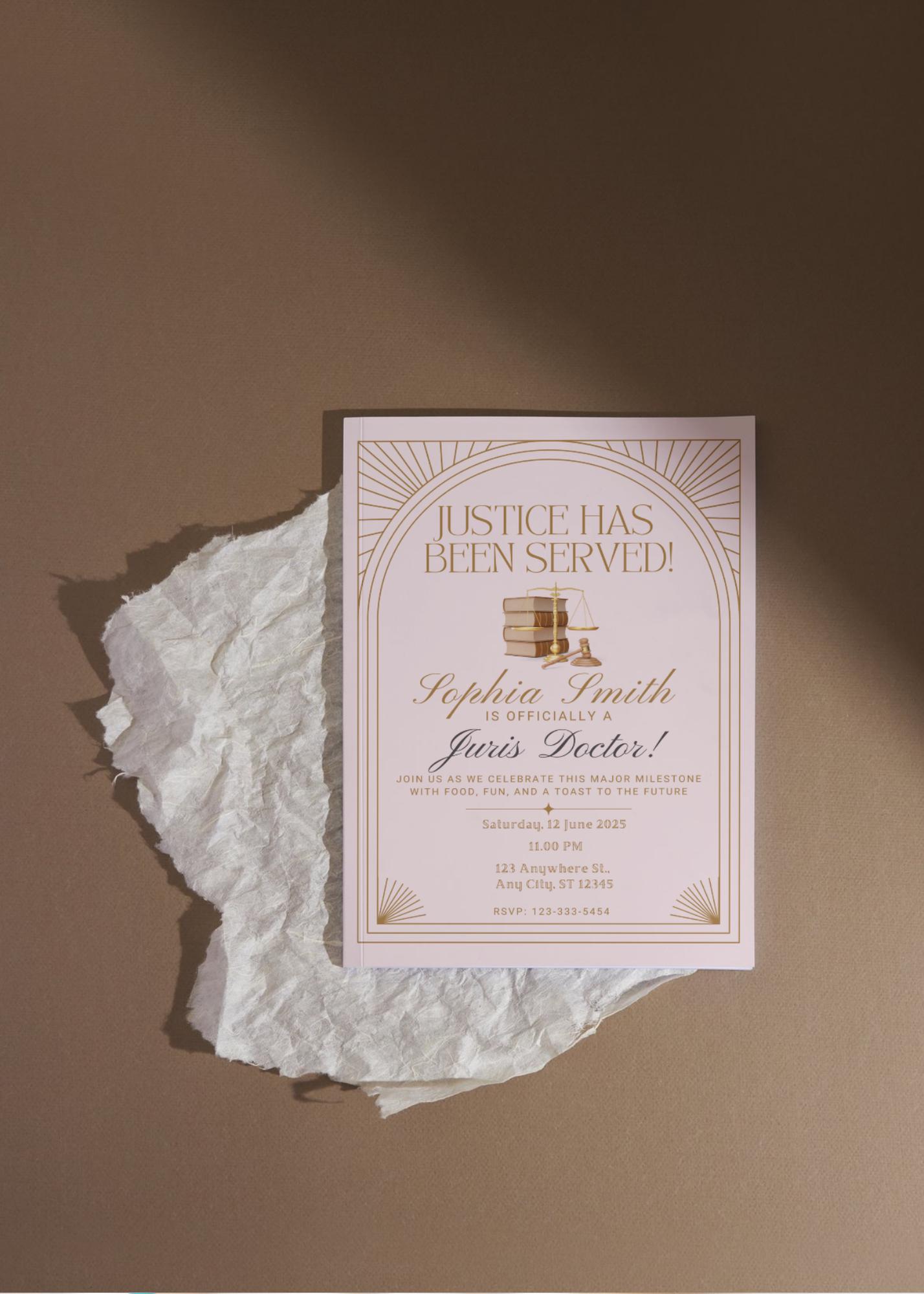 Law School Graduation Invitation Justice Served Editable Canva Digital ...