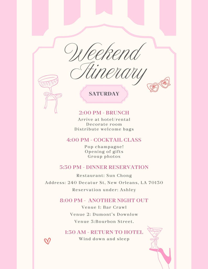 Pink Bachelorette Invitation & Itinerary Template Bachelorette Weekend ...