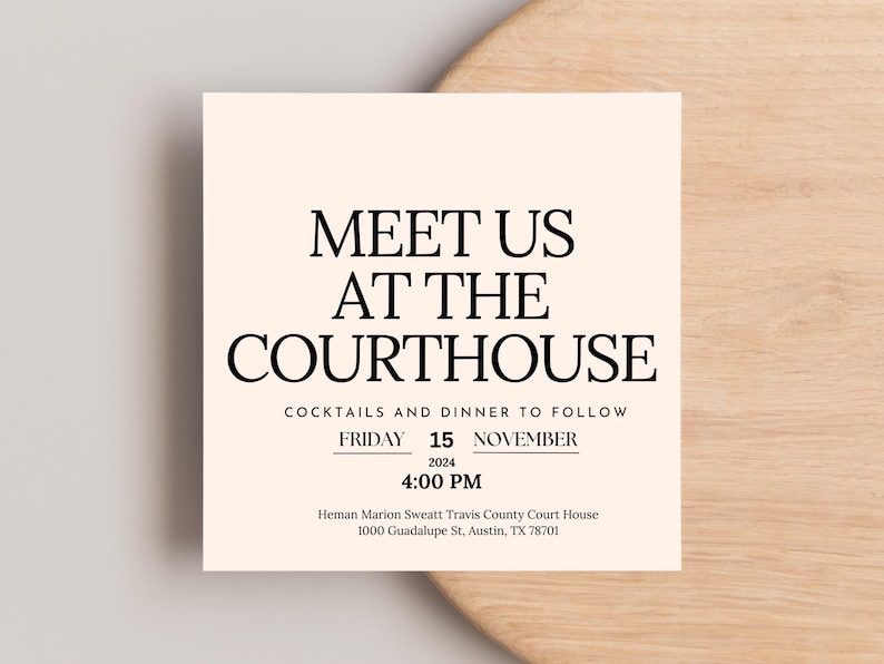 Courthouse Wedding Invitation: Minimalist Elopement Announcement ...