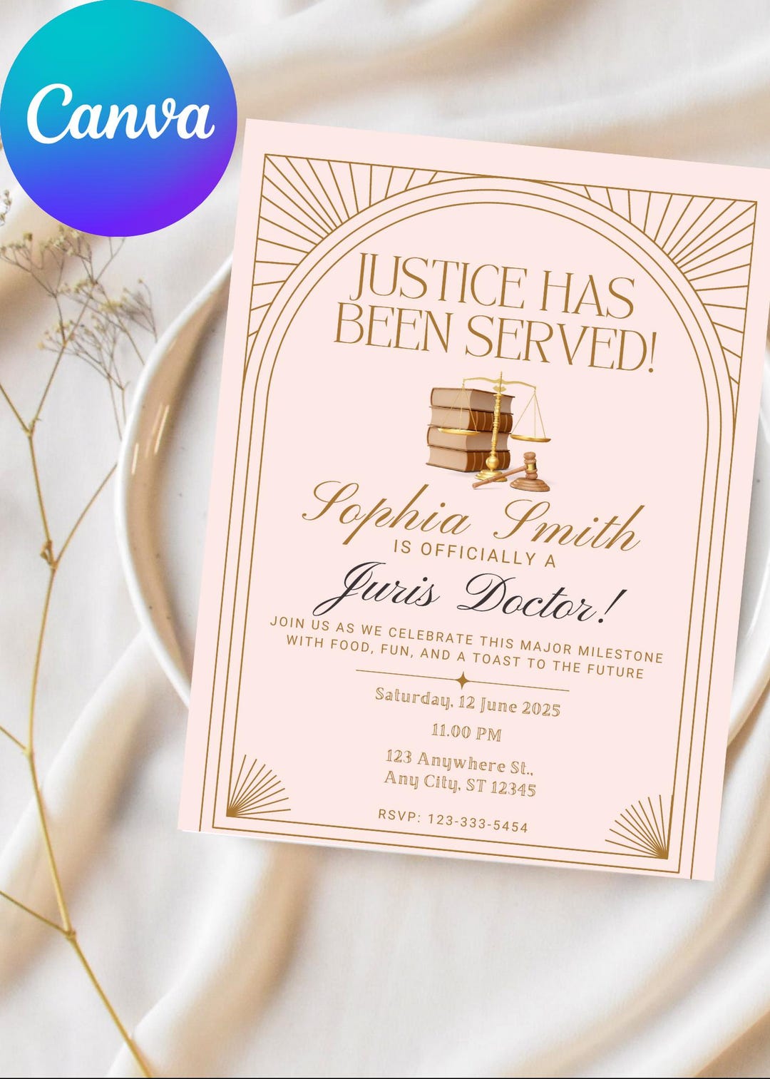 Law School Graduation Invitation Justice Served Editable Canva Digital ...