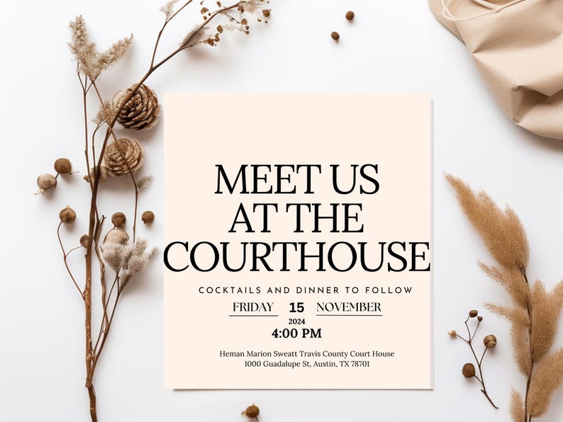 Courthouse Wedding Invitation: Minimalist Elopement Announcement ...