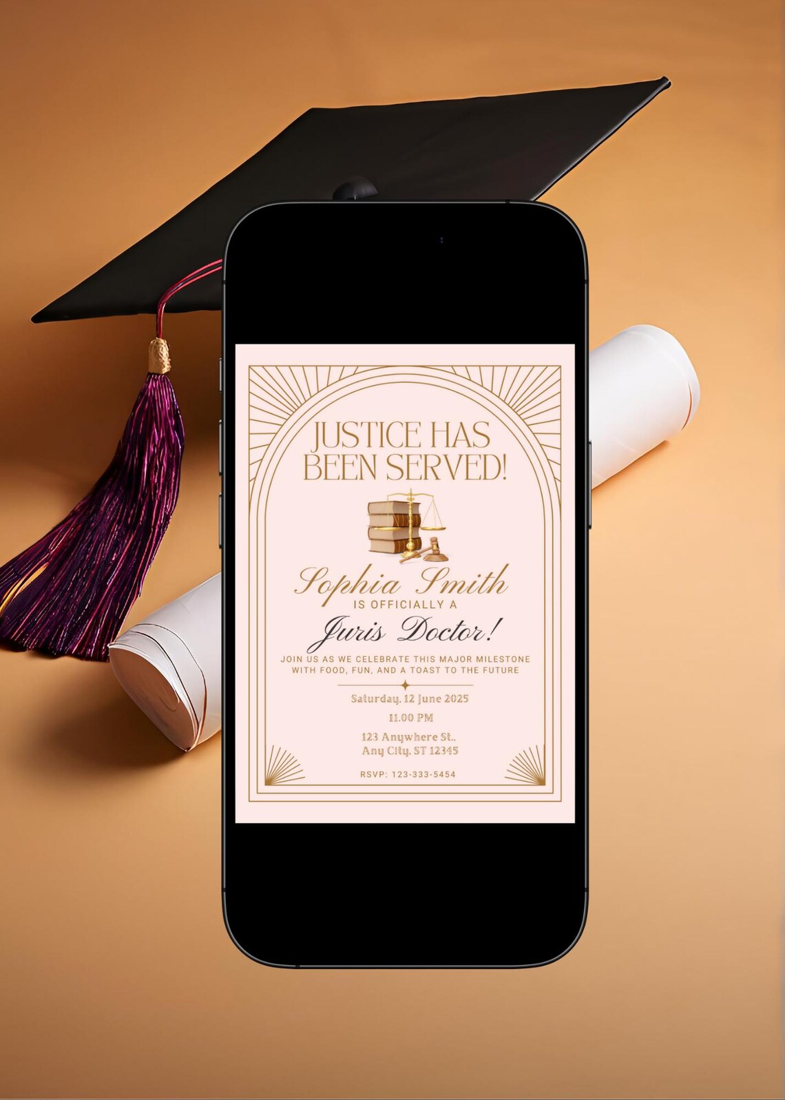 Law School Graduation Invitation Justice Served Editable Canva Digital ...