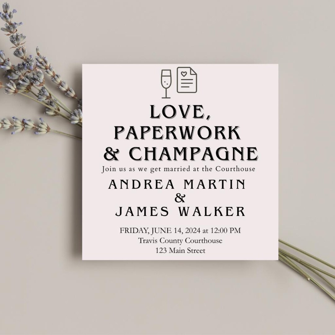 City Hall Courthouse Wedding Editable Digital Invitation Template ...