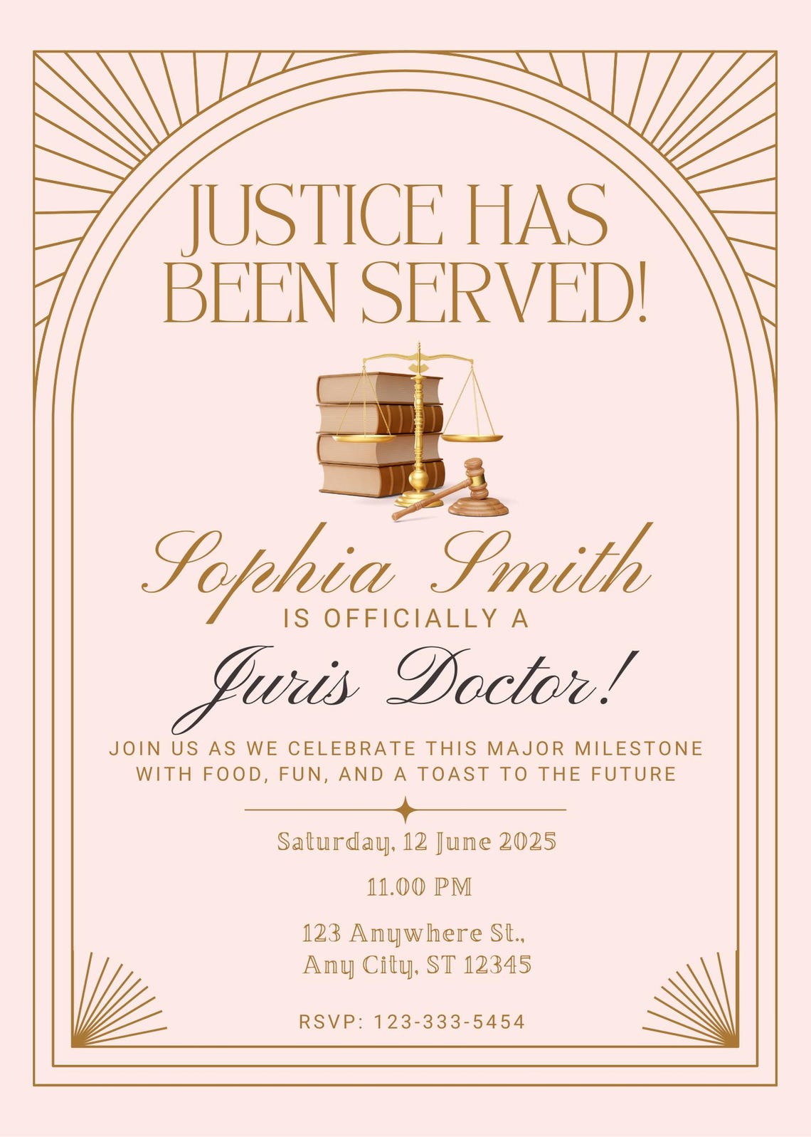 Law School Graduation Invitation Justice Served Editable Canva Digital ...