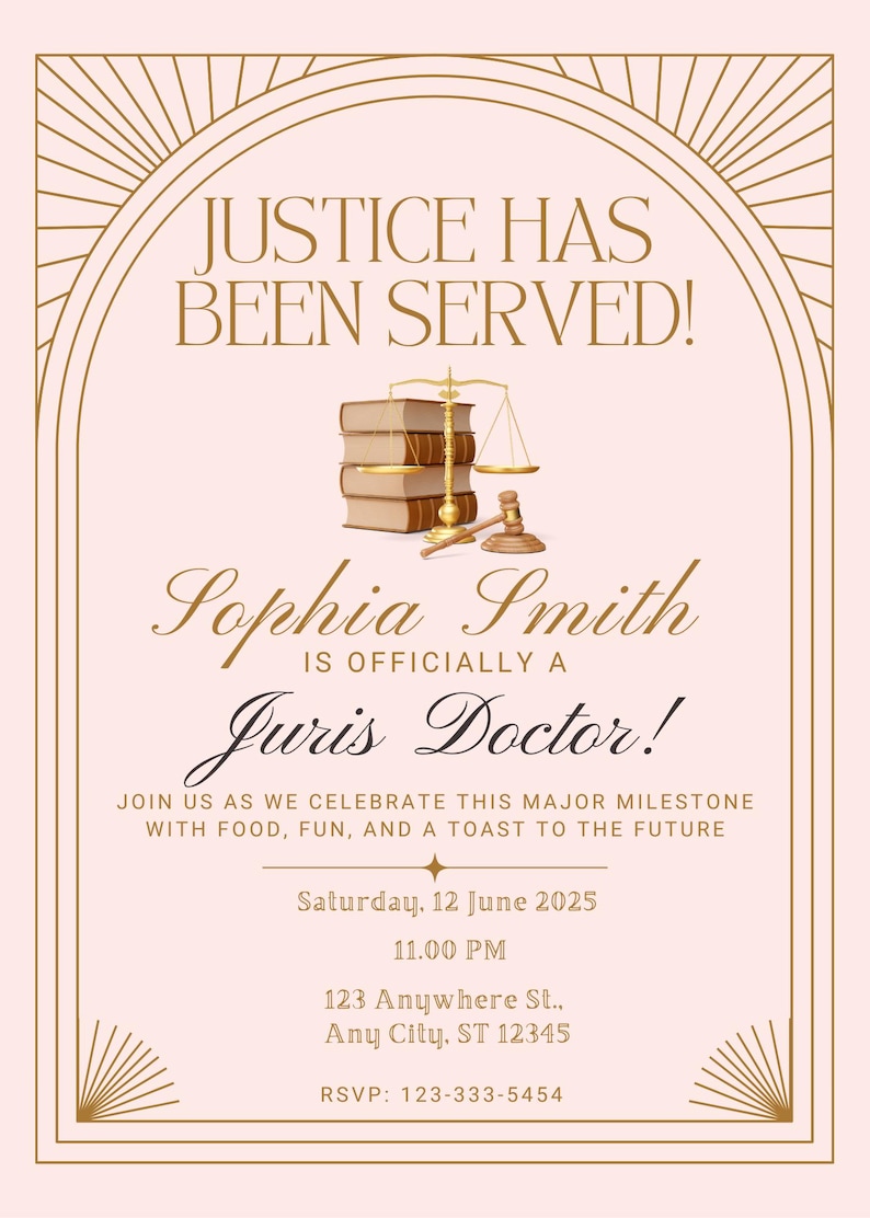 Law School Graduation Invitation Justice Served Editable Canva Digital ...
