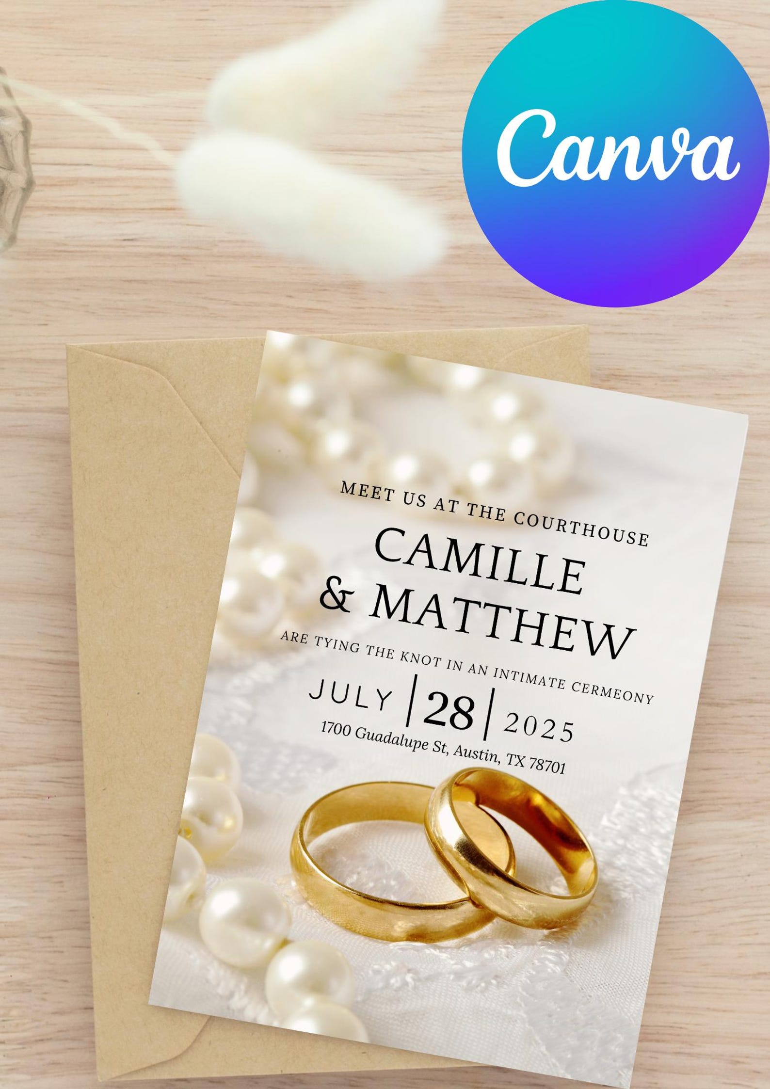 Courthouse Wedding Invitation Elegant Minimalist Canva Template Civil ...