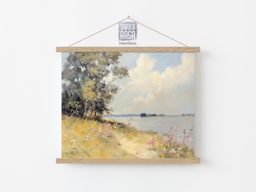 Sunny Lakeside Meadow Painting: Cottagecore Landscape Art (digital ...
