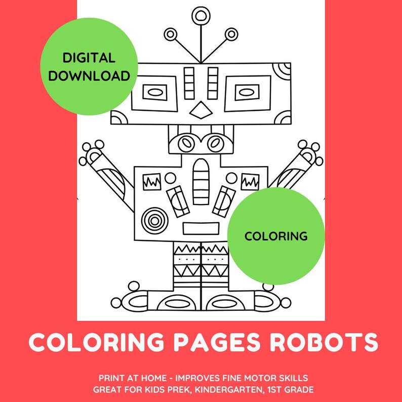 5 Robot Coloring Pages Drawings to Color Fine Motor Skills Kindergarten ...