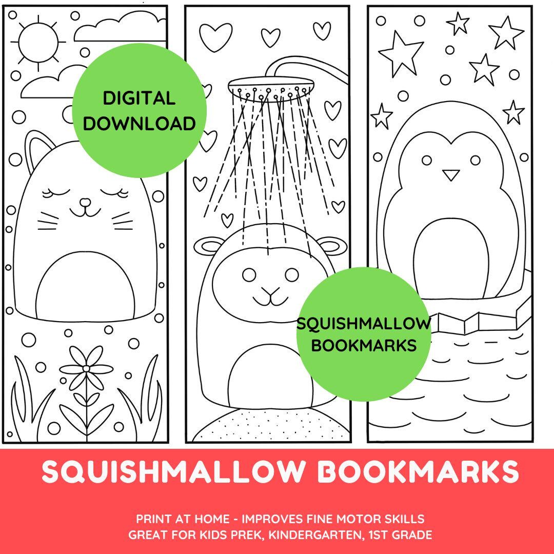 Squishmallow Coloring Bookmarks, Digital Printable Bookmark, Kids ...