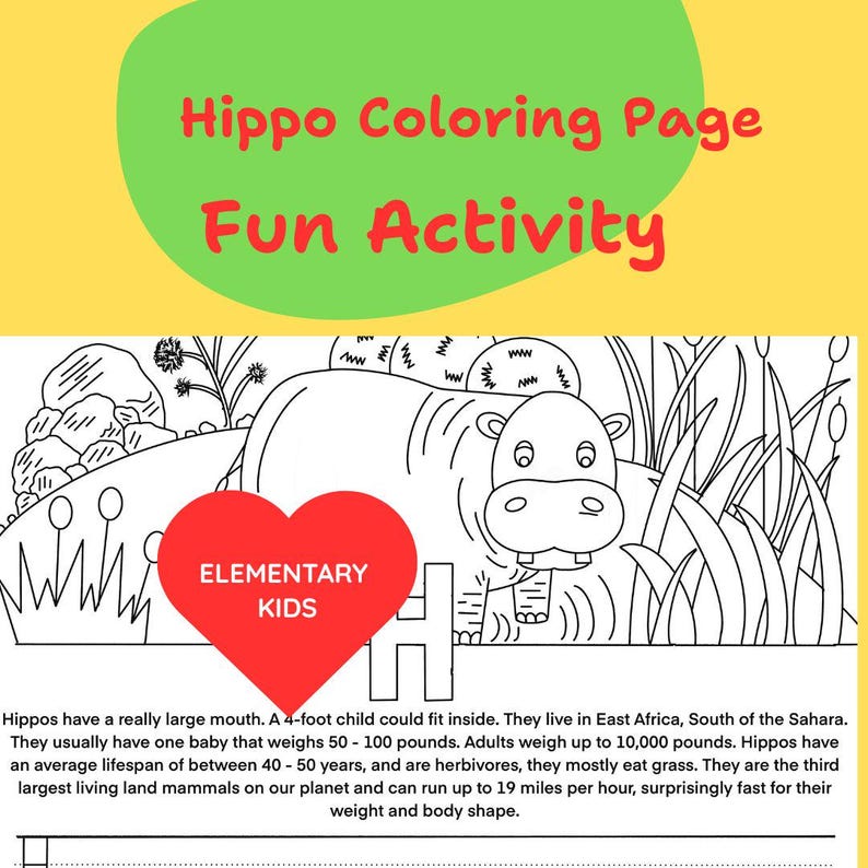 Hippo Coloring Pages, Animal Coloring Page, Educational Coloring Pages, Kids Preschool ...