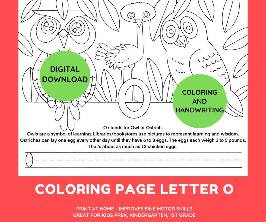 Owl Coloring Page, O Letter Alphabet Coloring Page, Educational ...