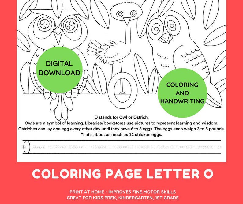 Owl Coloring Page, O Letter Alphabet Coloring Page, Educational ...