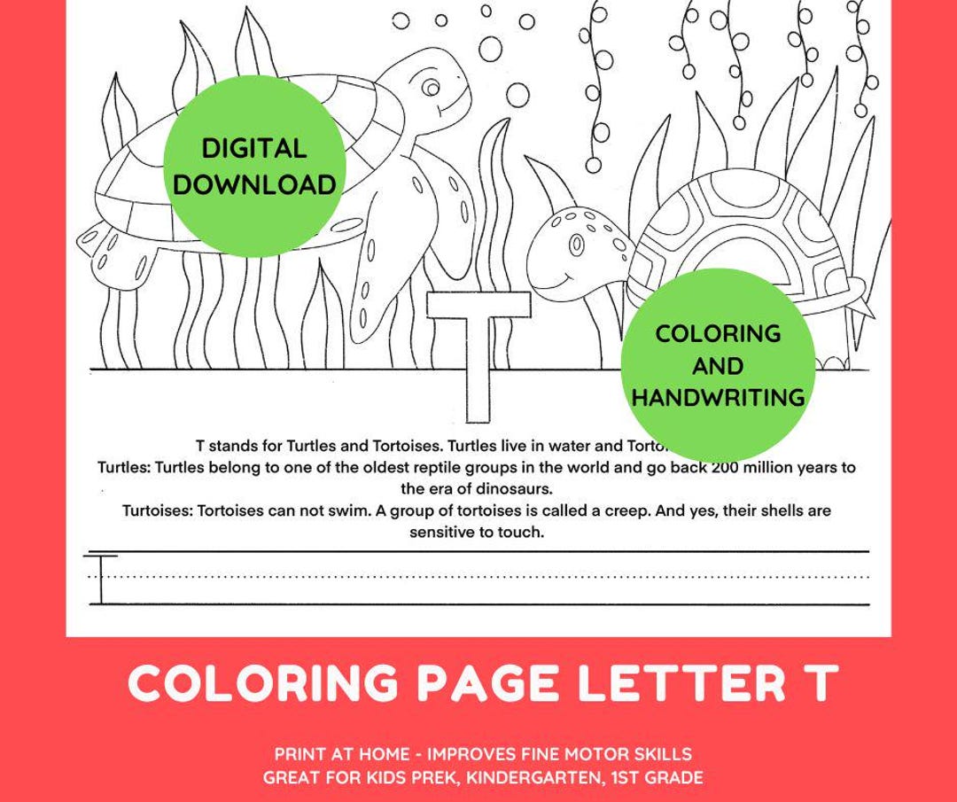 Turtle Coloring Pages, Tortoise T Letter Alphabet Coloring Page ...