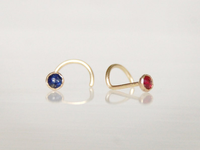 Natural Ruby and Solid 14k Gold Nose Ring: Small Stud - Etsy