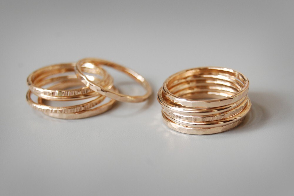 Golden Skinnies: Solid Gold Stacking Rings Set of Five Rings | Etsy