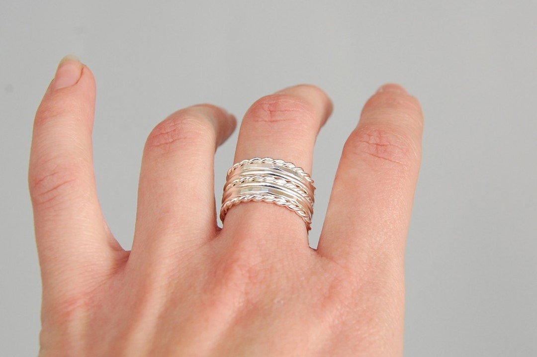 Silver Stacking Rings: Set of Seven Rings - Etsy