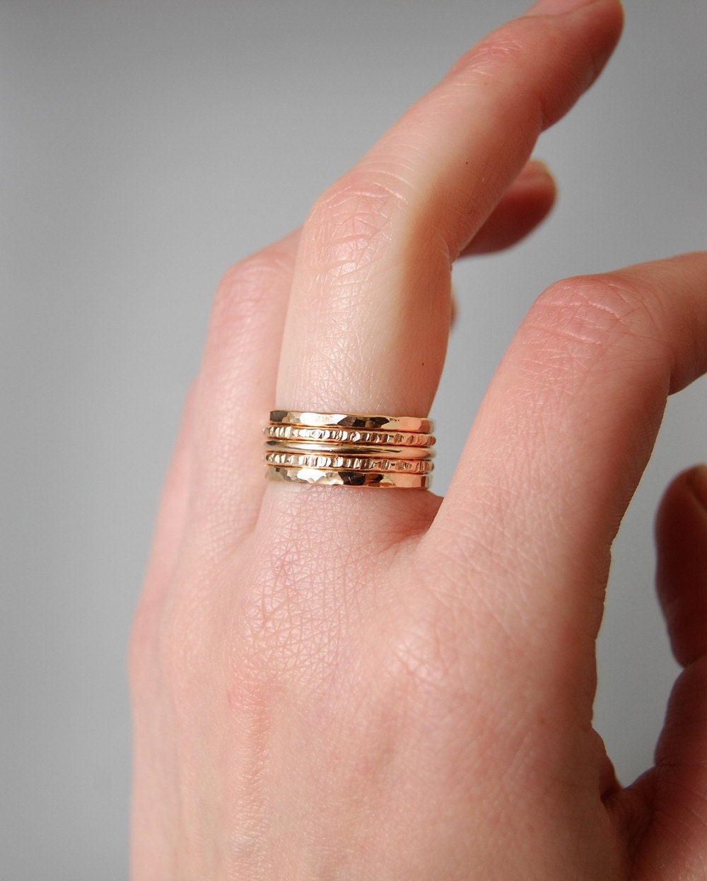 Golden Skinnies: Solid Gold Stacking Rings Set of Five Rings | Etsy
