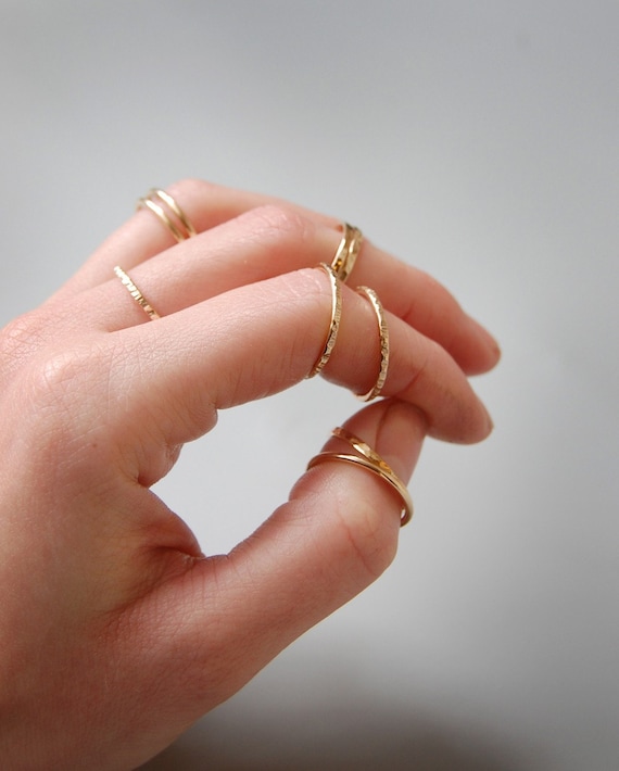 Golden Skinnies: Solid Gold Stacking Rings Set of Five Rings | Etsy