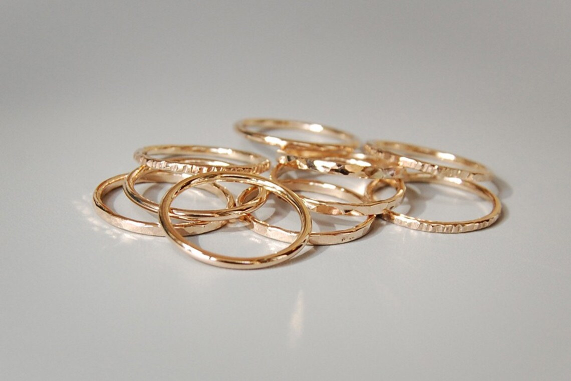 Golden Skinnies: Solid Gold Stacking Rings Set of Five Rings - Etsy