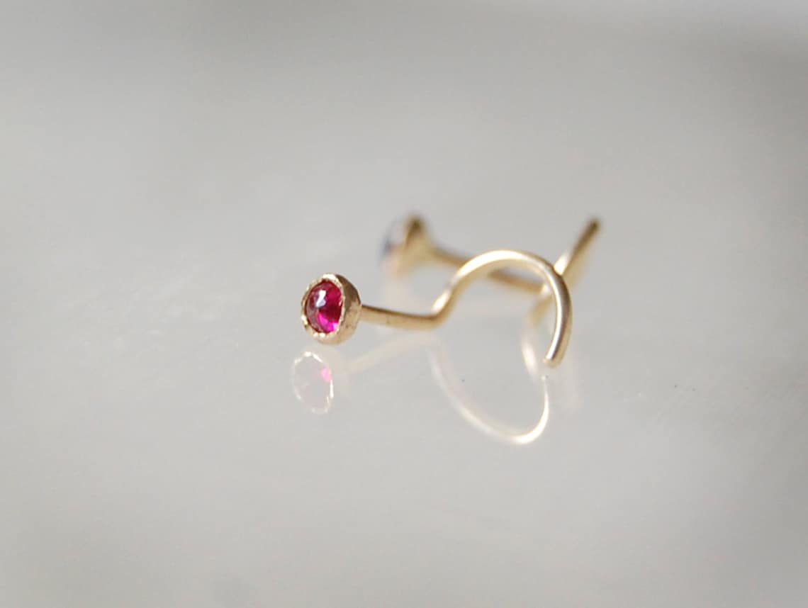 Natural Ruby and Solid 14k Gold Nose Ring: Small Stud | Etsy