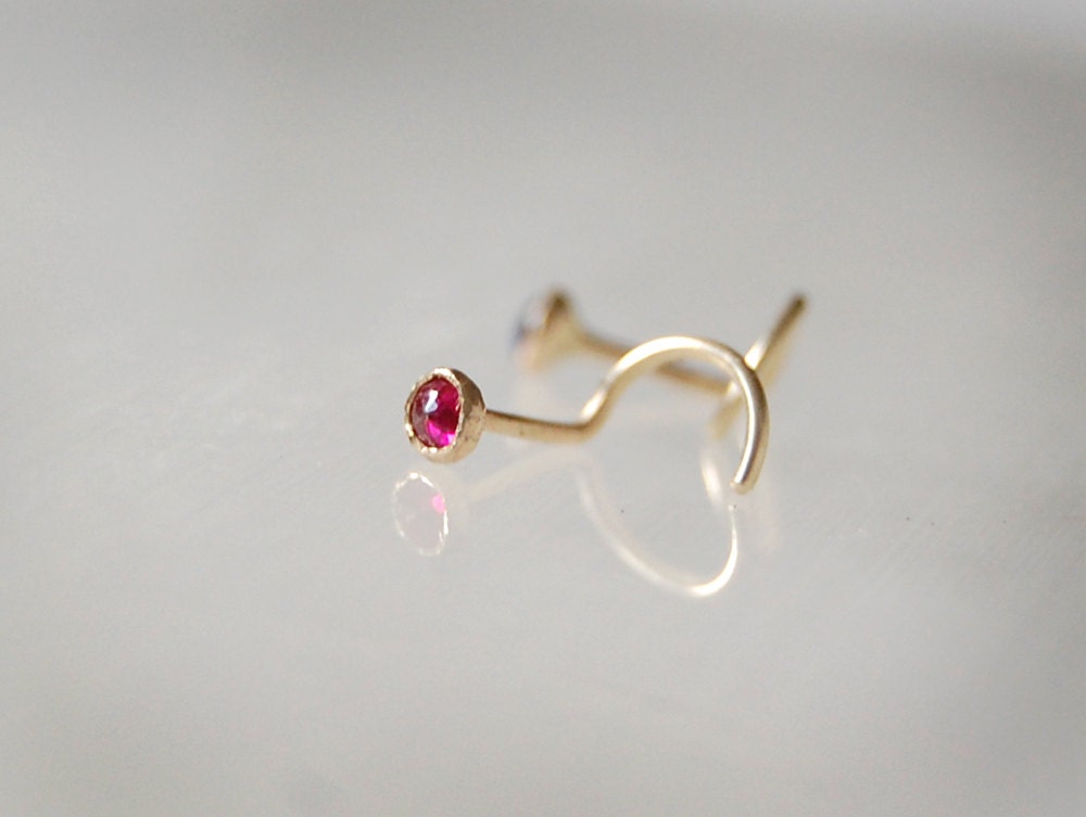 Natural Ruby and Solid 14k Gold Nose Ring: Small Stud | Etsy