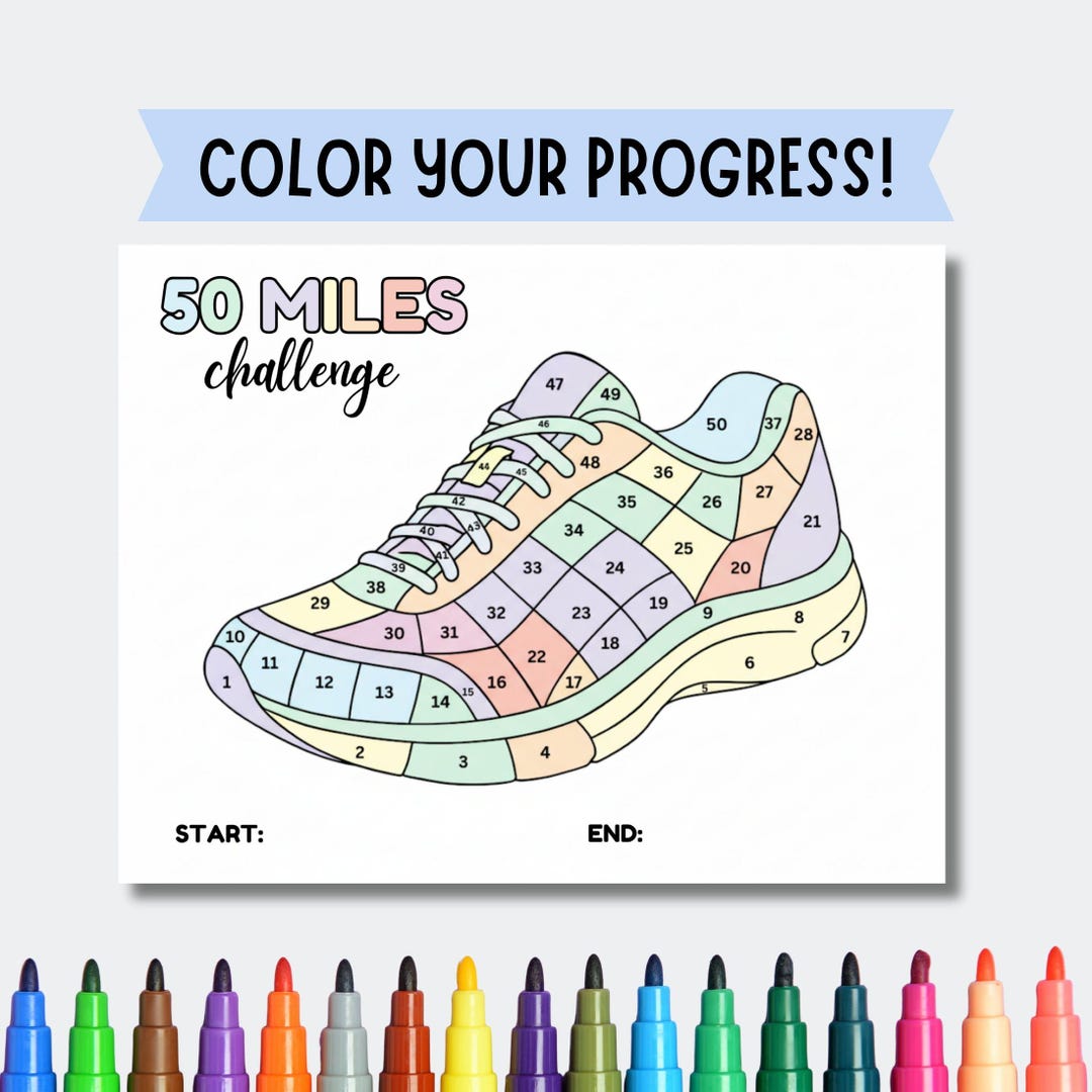 50 Miles Challenge Printable Running Log Walking Marathon Tracker ...