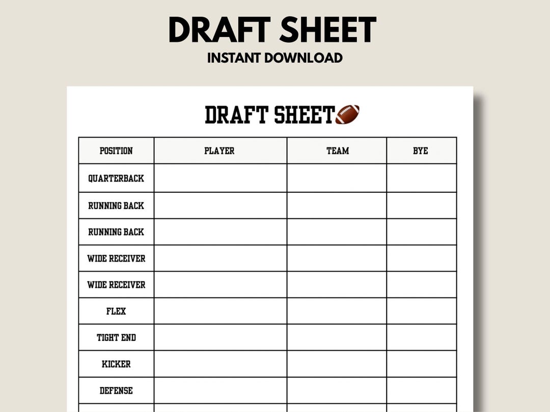 2025 FOOTBALL Draft Sheet Template, Printable, PDF, Digital Template ...