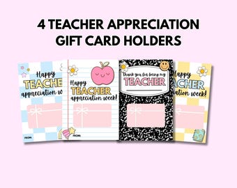 Printable Bundle Teacher Appreciation Gift Card Holder, Gift Card ...