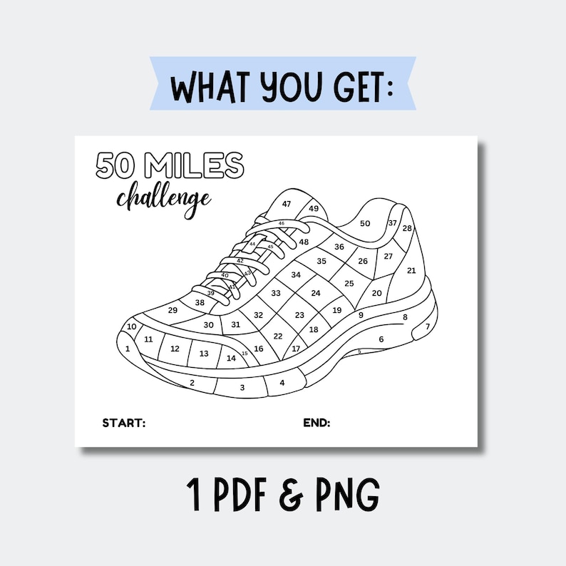 50 Miles Challenge Printable Running Log Walking Marathon Tracker ...