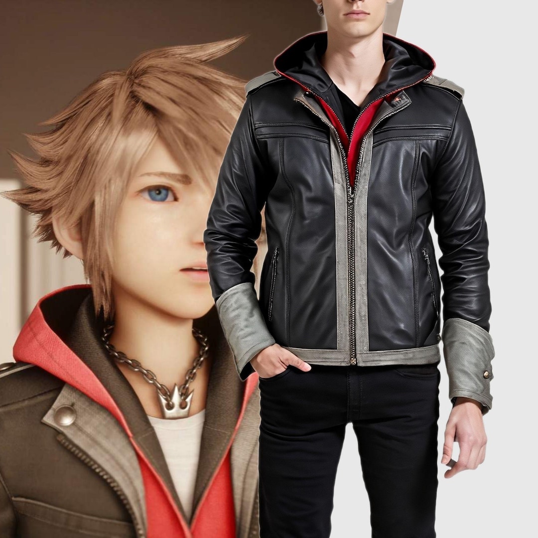 Inspired by Sora KH4 Game Cosplay Jacket, Hooded Leather Jacket - Etsy