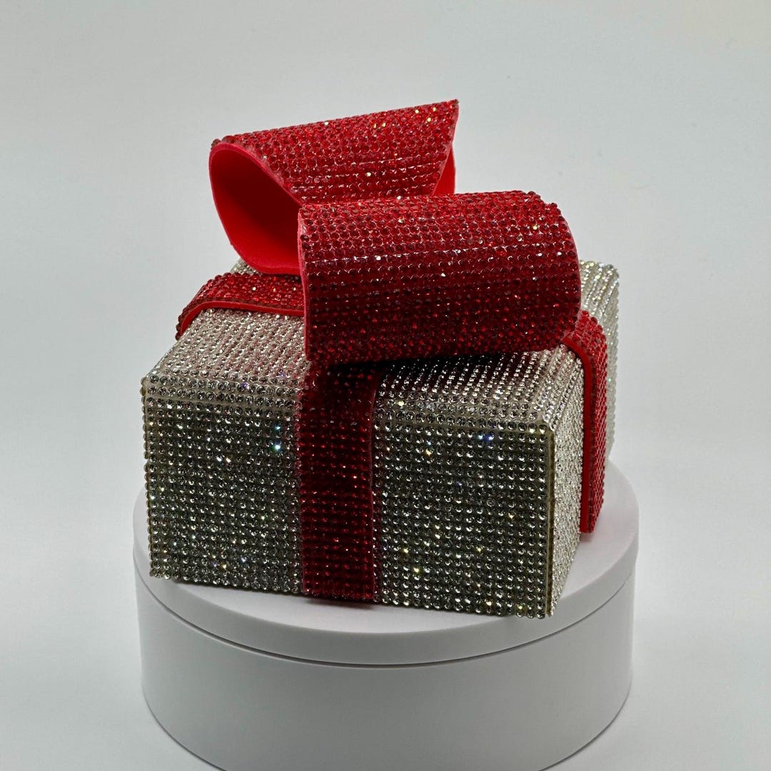Dazzling White & Red Bow Box – Handcrafted Luxury Wood and Rhinestone ...