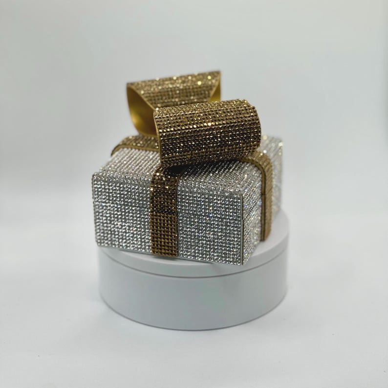 Dazzling White & Solid Gold Bow Box – Handcrafted Luxury Wood and ...