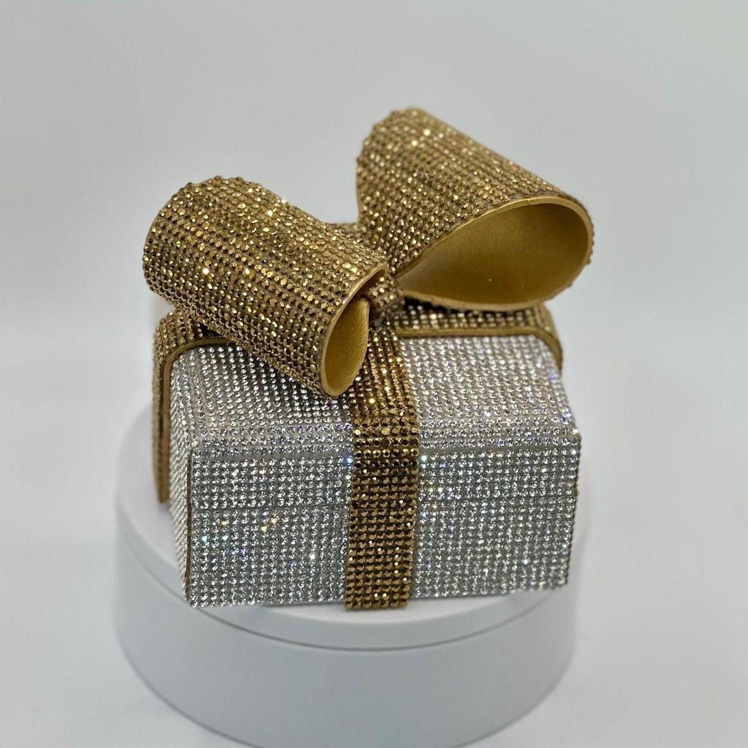Dazzling White & Solid Gold Bow Box – Handcrafted Luxury Wood and ...