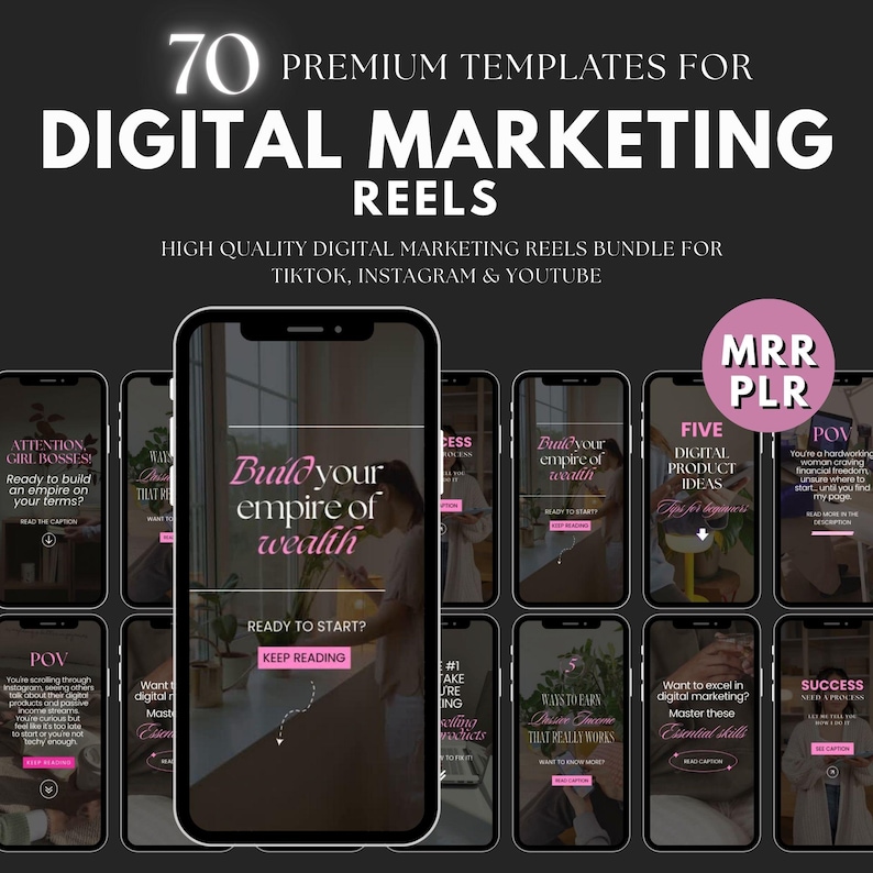70 Digital Marketing Reels Bundle PLR MRR, Social Media Reels, Faceless ...