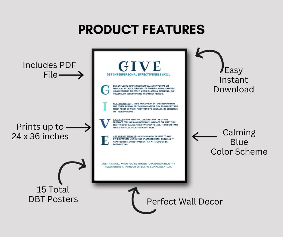 DBT Skills, DBT Poster Set of 5, Dialectic Behavioral Therapy ...