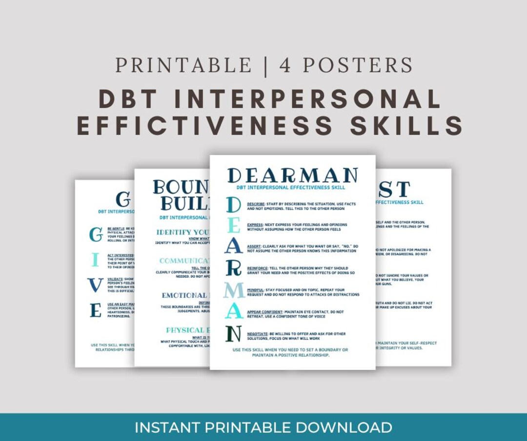 DBT Skills, DBT Poster Set of 5, Dialectic Behavioral Therapy ...