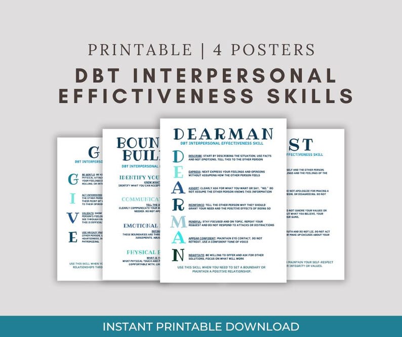 DBT Skills Poster Set: Interpersonal Effectiveness (digital Download ...