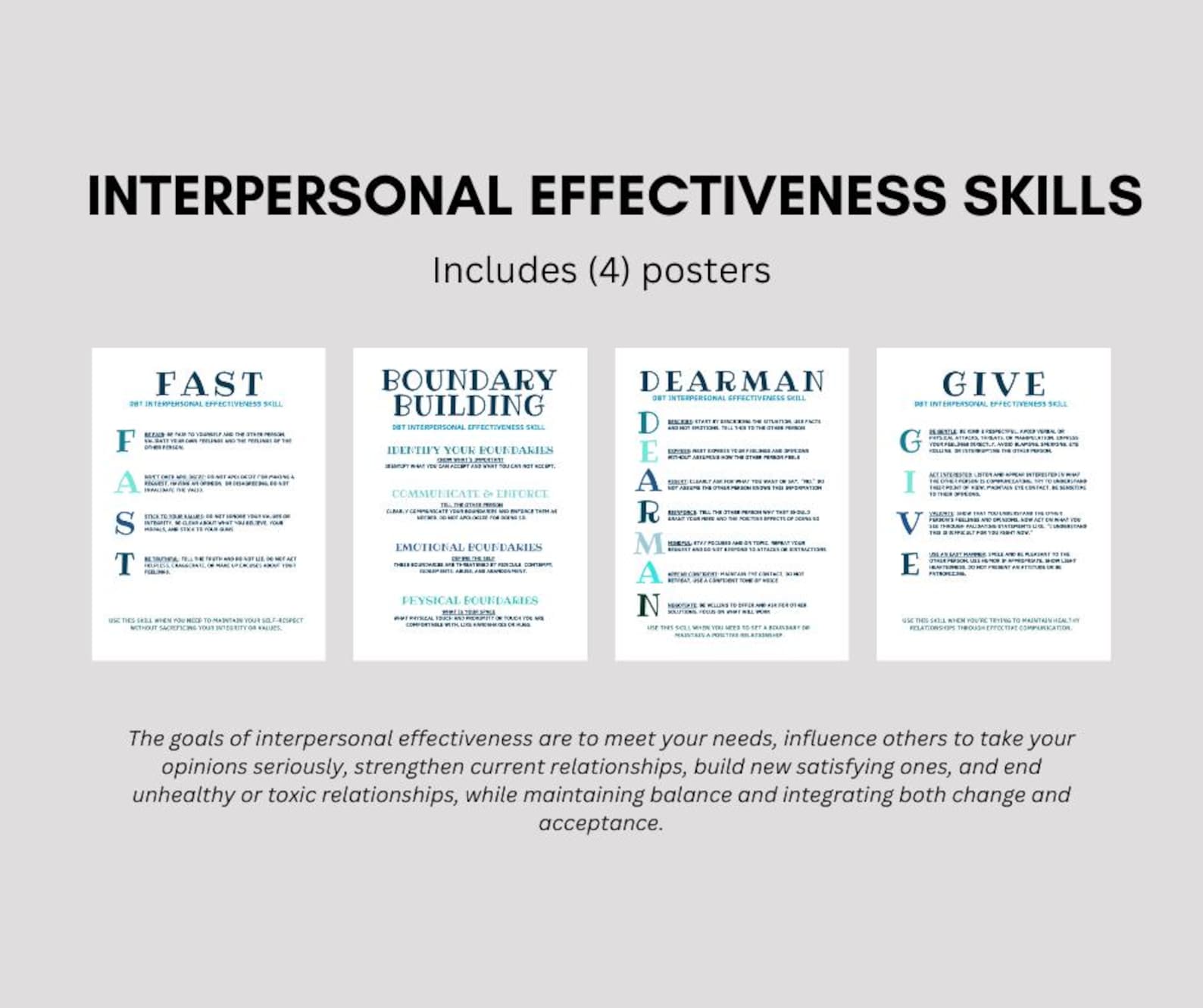 DBT Skills Poster Set: Interpersonal Effectiveness (digital Download ...
