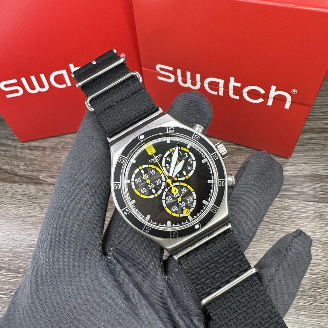 Swatch Irony SKYBOND Chronograph Black Silicone Watch - Etsy