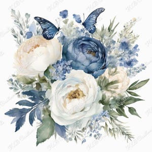 Watercolor Peony & Rose Bouquet Clipart: Commercial Use (digital ...