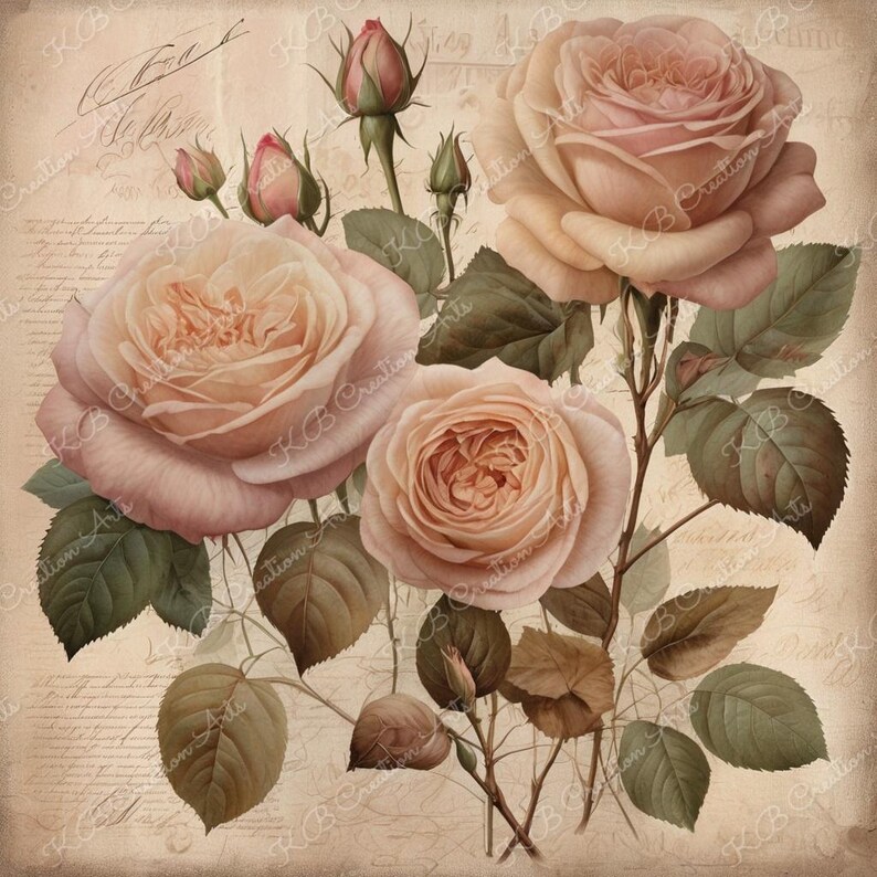 Vintage Rose Digital Paper Pack: Antique Floral Backgrounds (JPEG & PDF ...