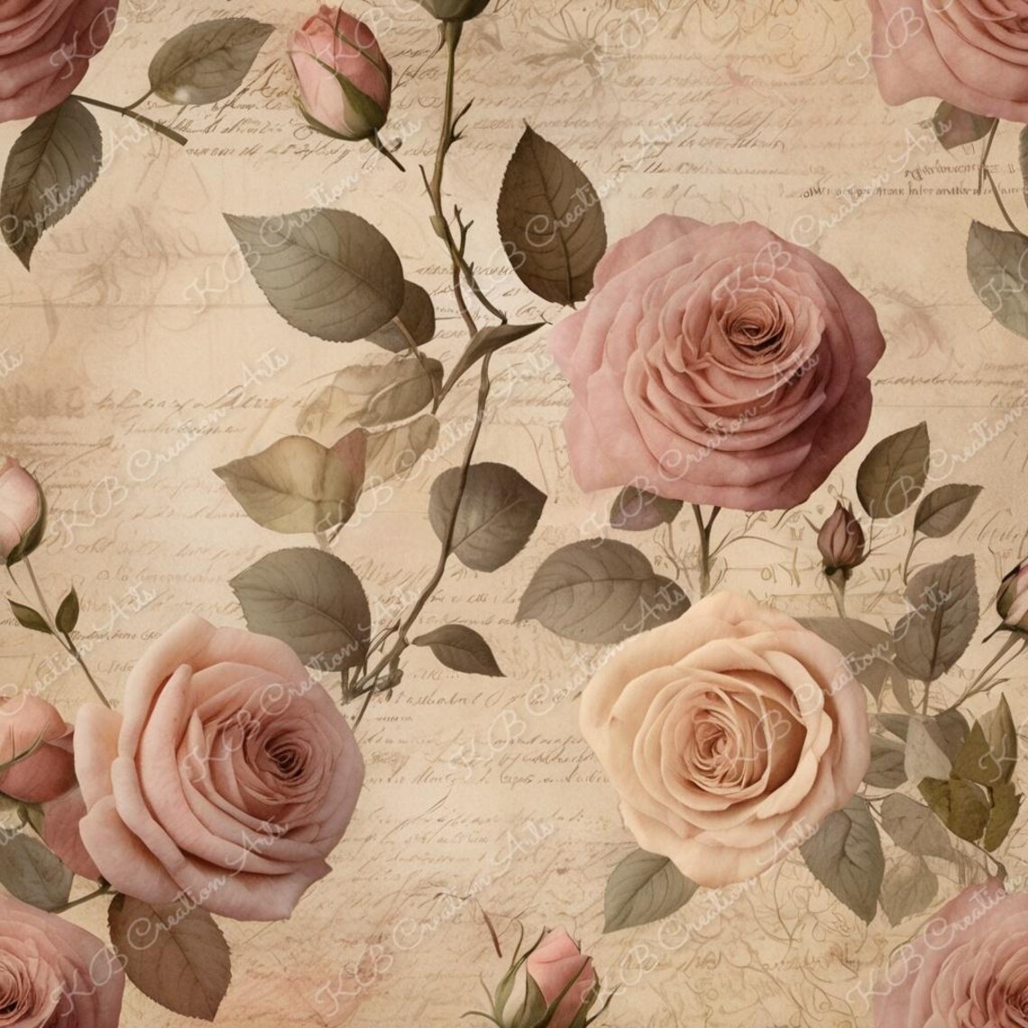 Vintage Rose Digital Paper Pack: Antique Floral Backgrounds (JPEG & PDF ...