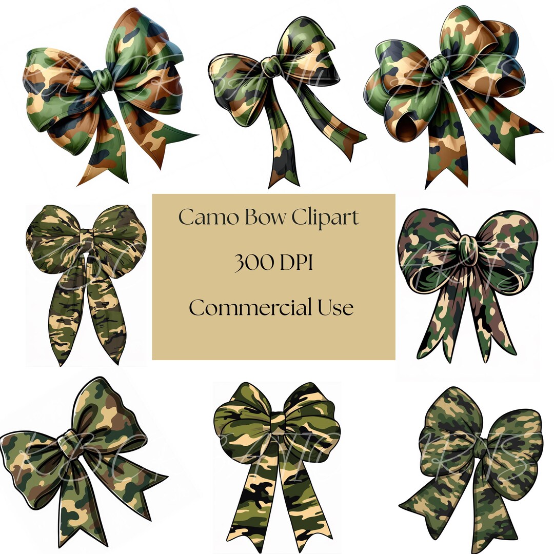 Camo Bow Clipart Bundle PNG, Coquette Camo Bow, Girly Camo, Hunting ...