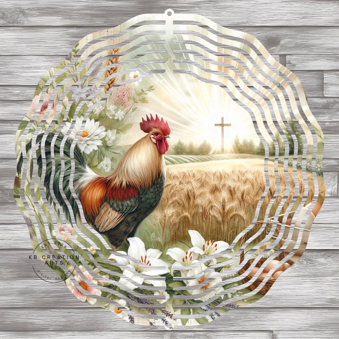 Faithful Rooster Sunrise Wind Spinner PNG Christian Farmhouse Cross - Etsy