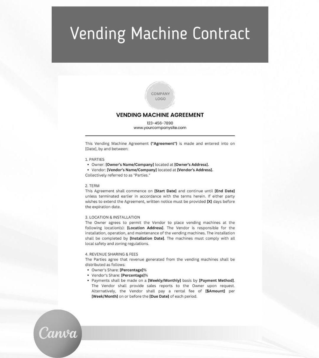 Editable Vending Machine Contract Template, Vending Machines Location ...