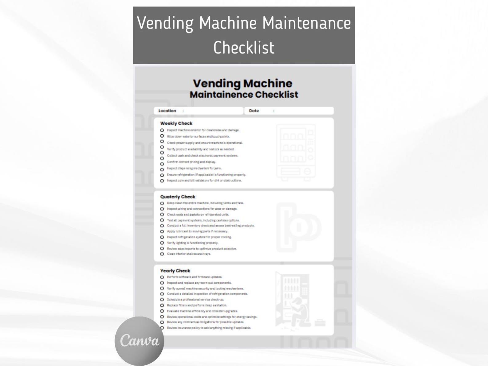 Editable Canva Vending Machine Maintenance Checklist - Etsy